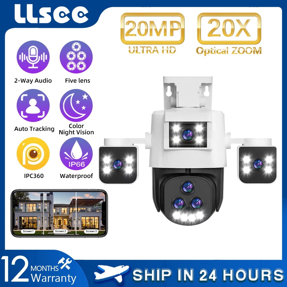 in stock LLSEE 20MP five lens 20x optical zoom 8K waterproof outdoor CCTV home WIFI wireless PTZ ...