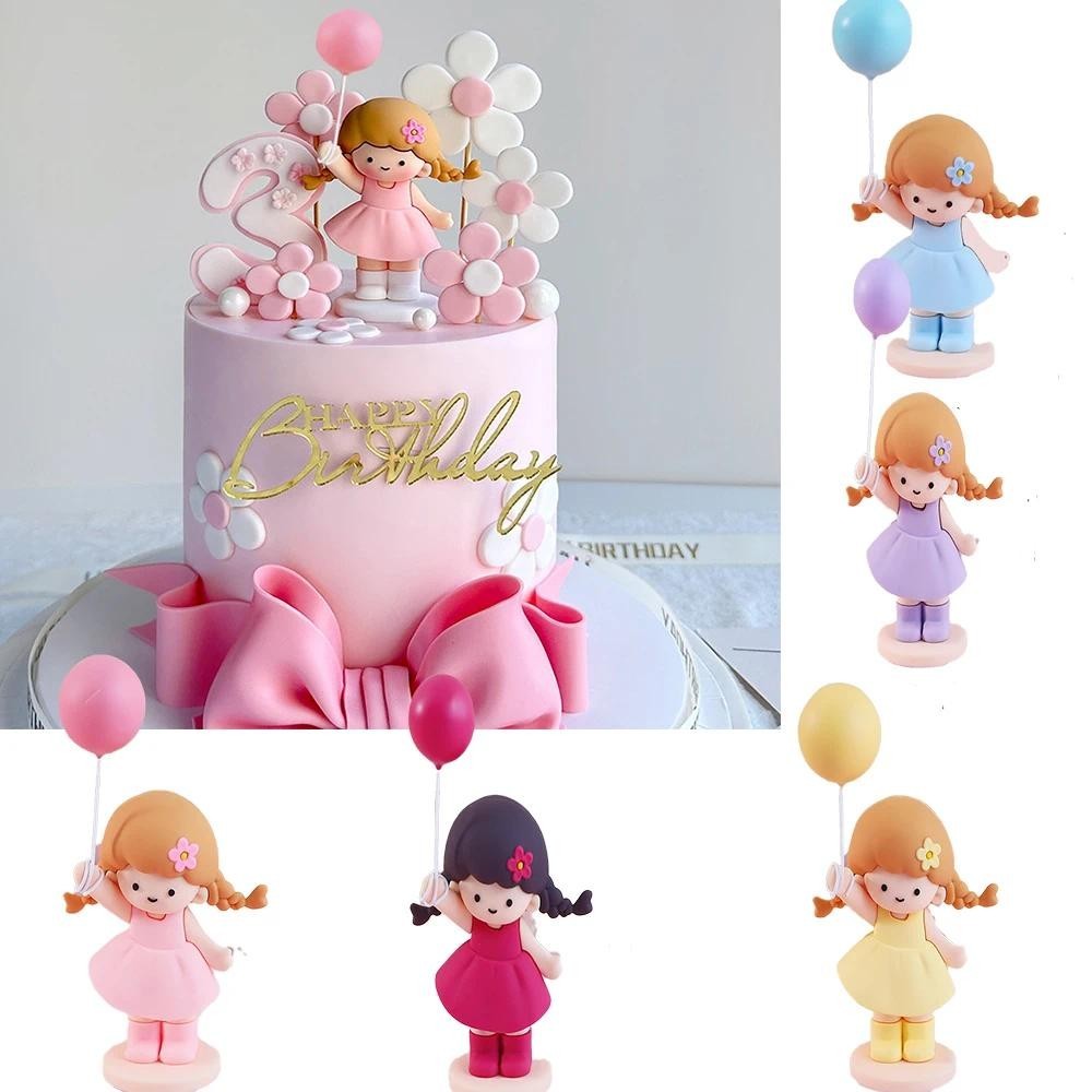 1pcs Girl Birthday Cake Topper Cute Girl with Macaroon Balloon Cake DIY ...