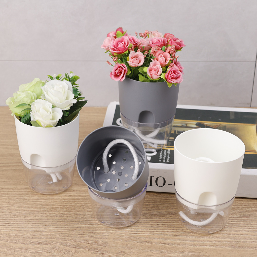 Self Watering Plant Pots Double Layer Plastic Flower Pot Cotton Rope ...