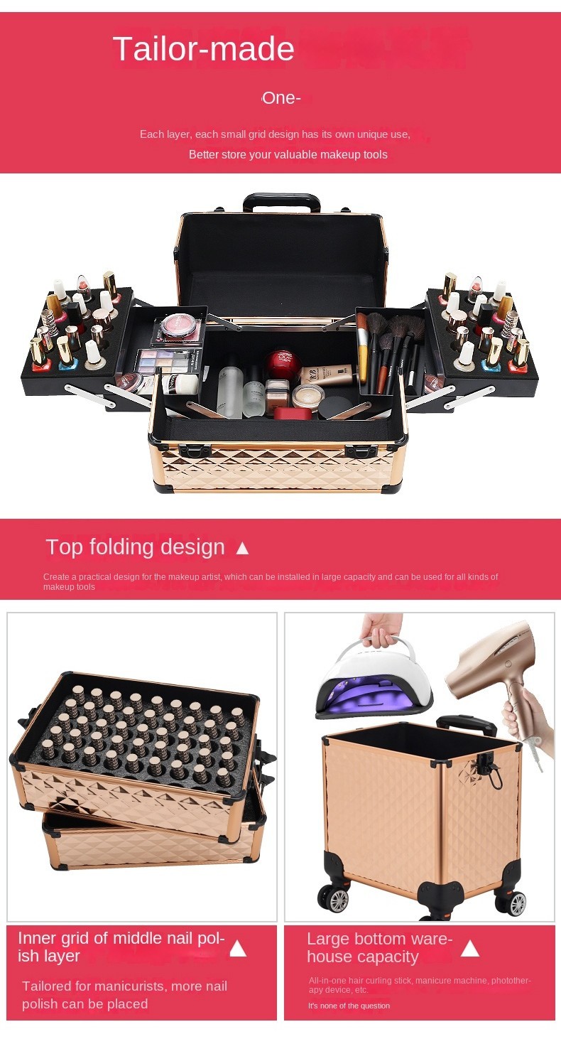 Cosmetic case trolley High capacity multi portableEyelash Nail Art and ...