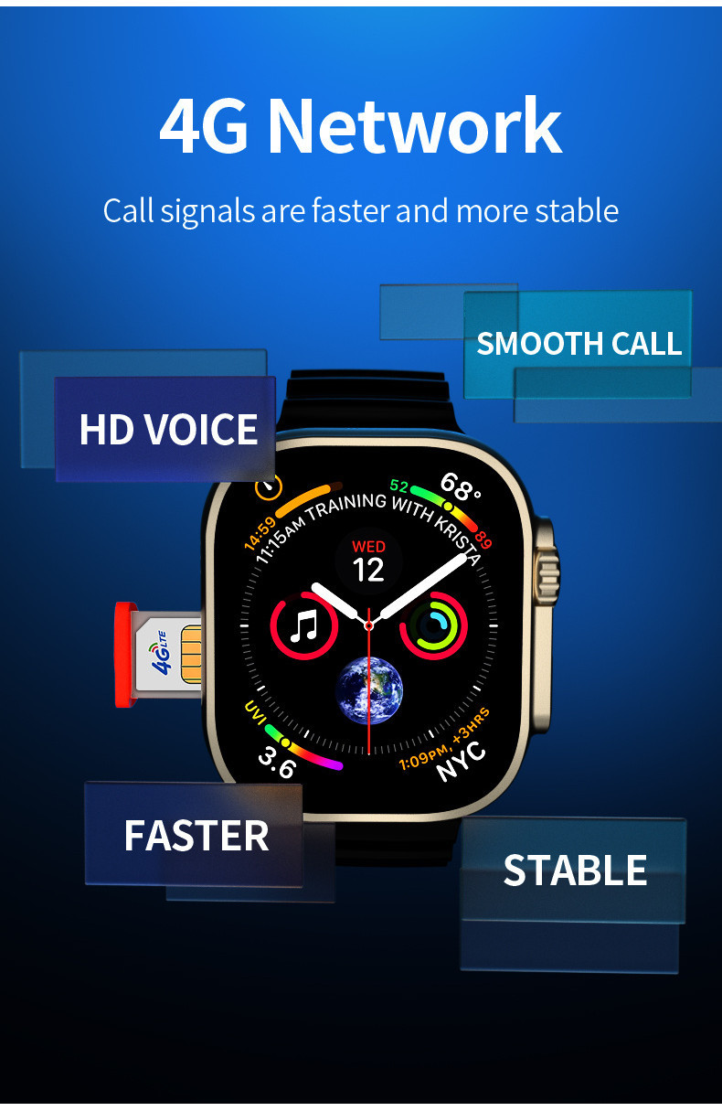 【4G SIM card】S8 Ultra smart watch with sim slot and wifi GS29 ultra 4G ...