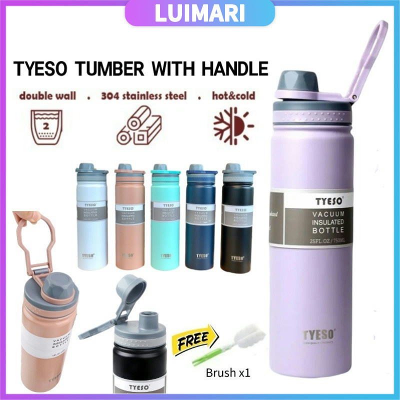 Tyeso Tumbler With Handle 530ml/750ml Double Layer Insulated Flask Thermos Water Bottle Botol ...