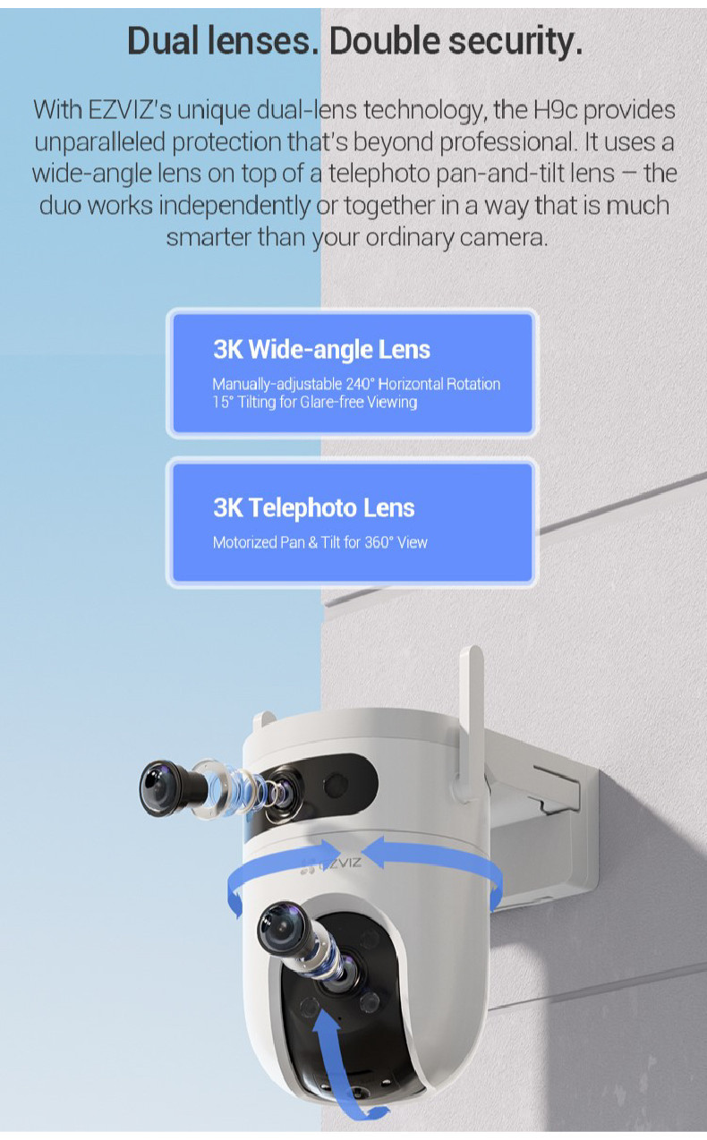 Ezviz H9C Dual Lens (5MP + 5MP) 3K Waterproof Pan/Tilt Two Way Talk Color Night Vision Outdoor ...