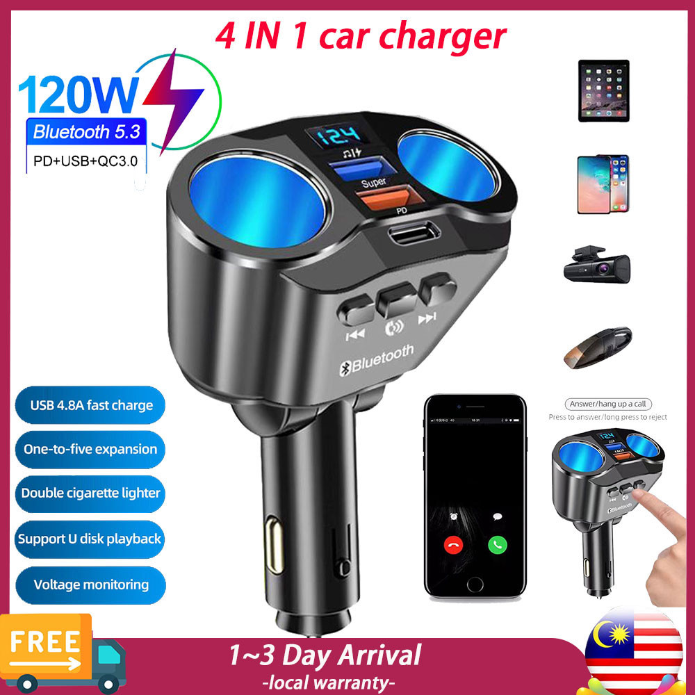 (🔥MY stock🔥) 3 IN 1 car charger 4.8A dual USB interface fast charging ...