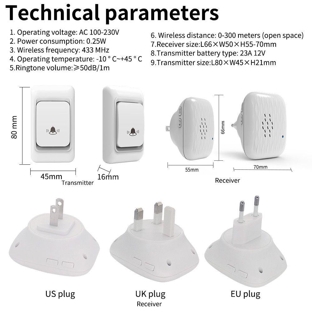 Door bell Wireless doorbell residential door bell 200M range 38 chime ...