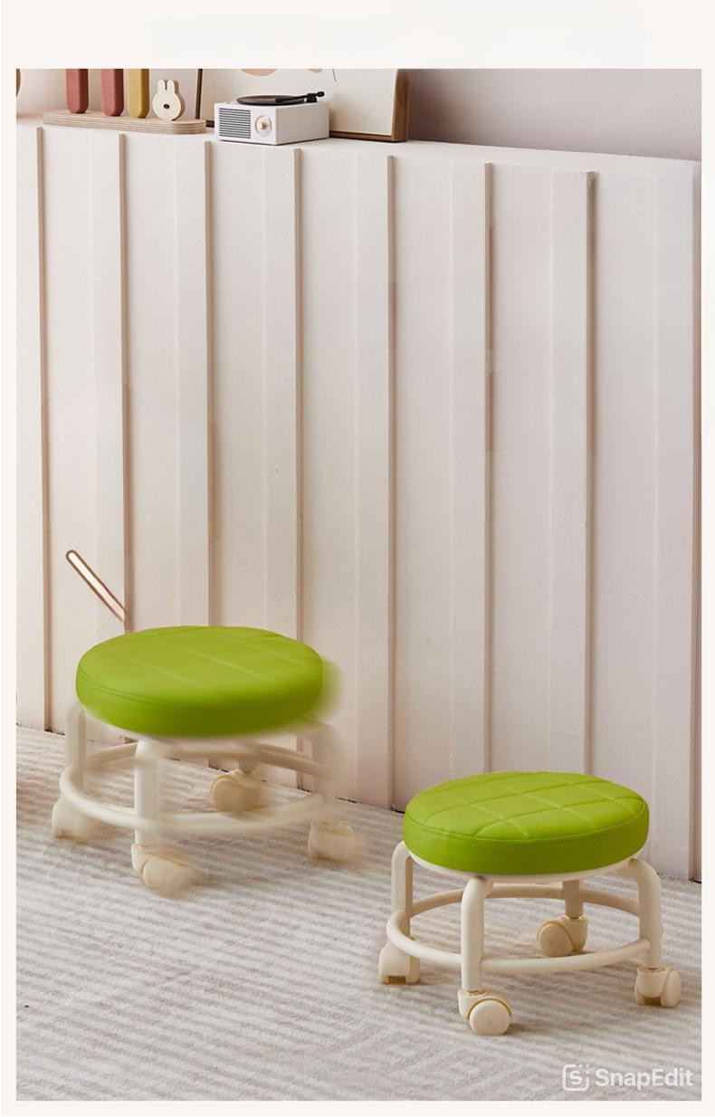 【ShopWithJoy】Small Chair Round Stool With Sofa Cushion Foot Pulley ...