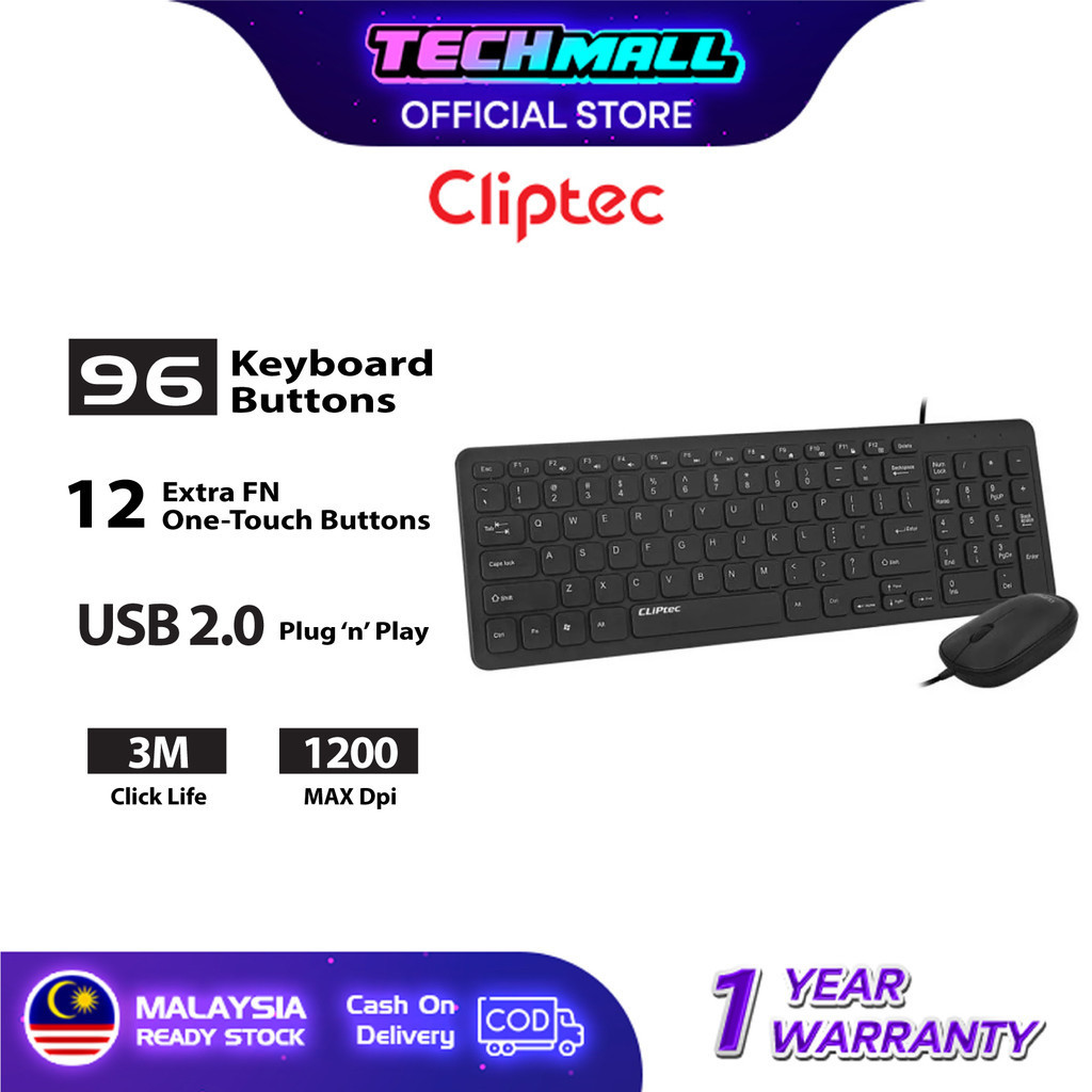 CLiPtec OFIZXILENT-COMPACT USB Silent Multimedia Keyboard and Mouse ...