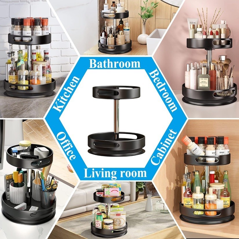 360° Rotate Kitchen Metal Rack Spice Container Organizer Seasoning ...