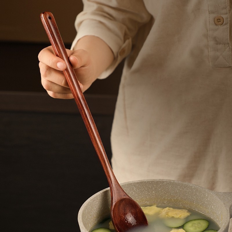 Simple Long Handled Wooden Spoon Simmering Soup Stirring Ladle Kitchen ...
