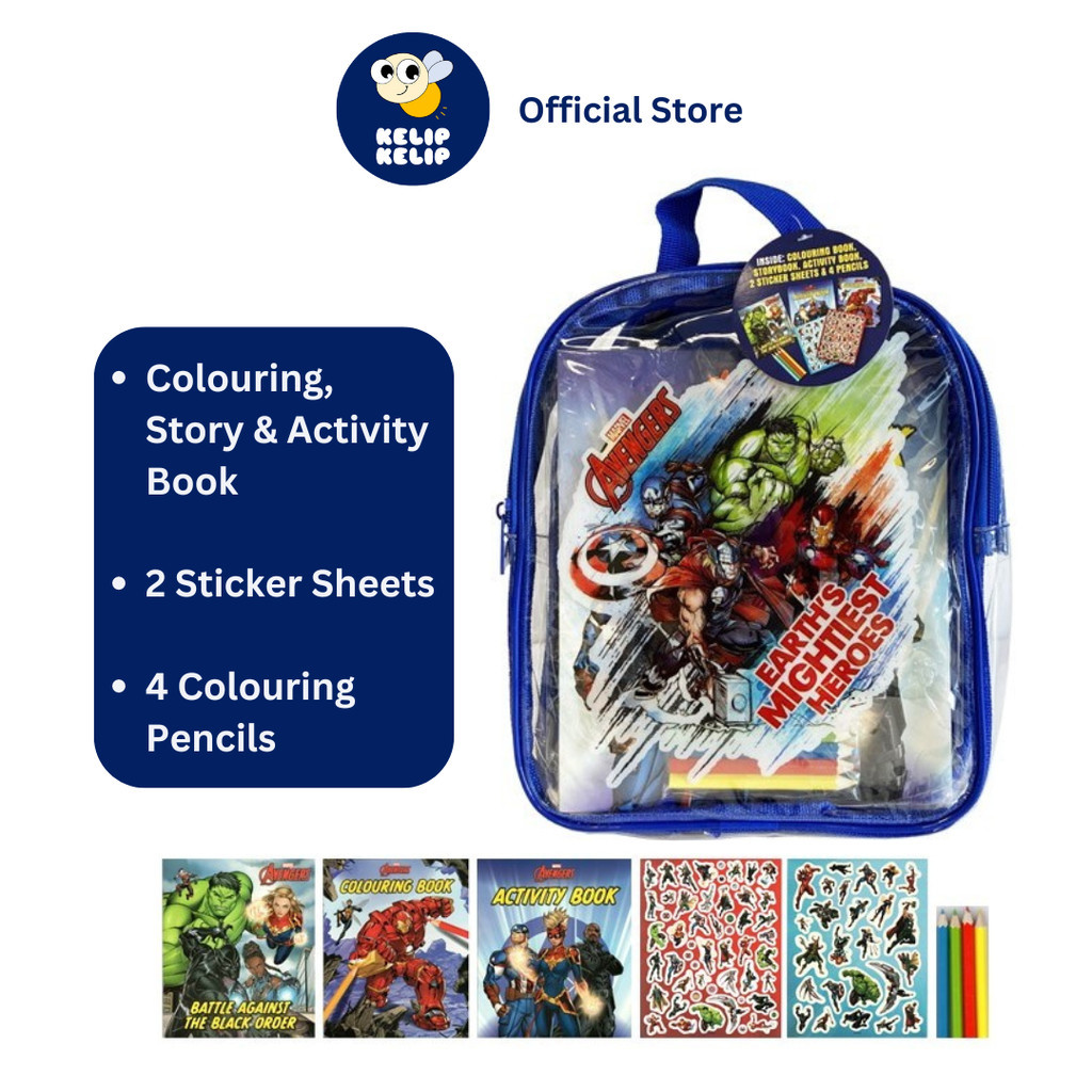 Marvel Avengers Book Backpack with 3 Books Stickers & Pencils For Kids ...
