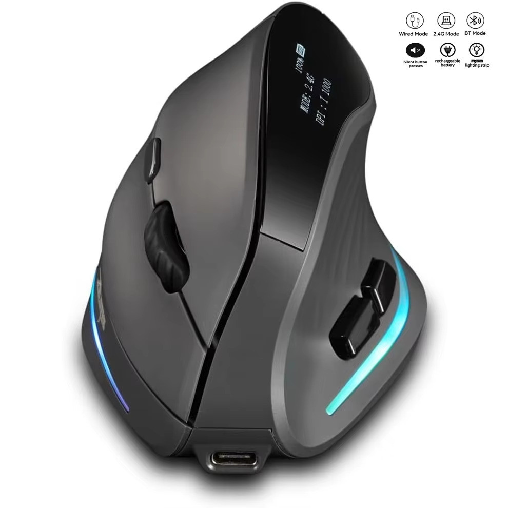 Ergonomic Bluetooth Wireless Mouse with Display Rechargeable 6-Button Vertical Computer Mouse ...