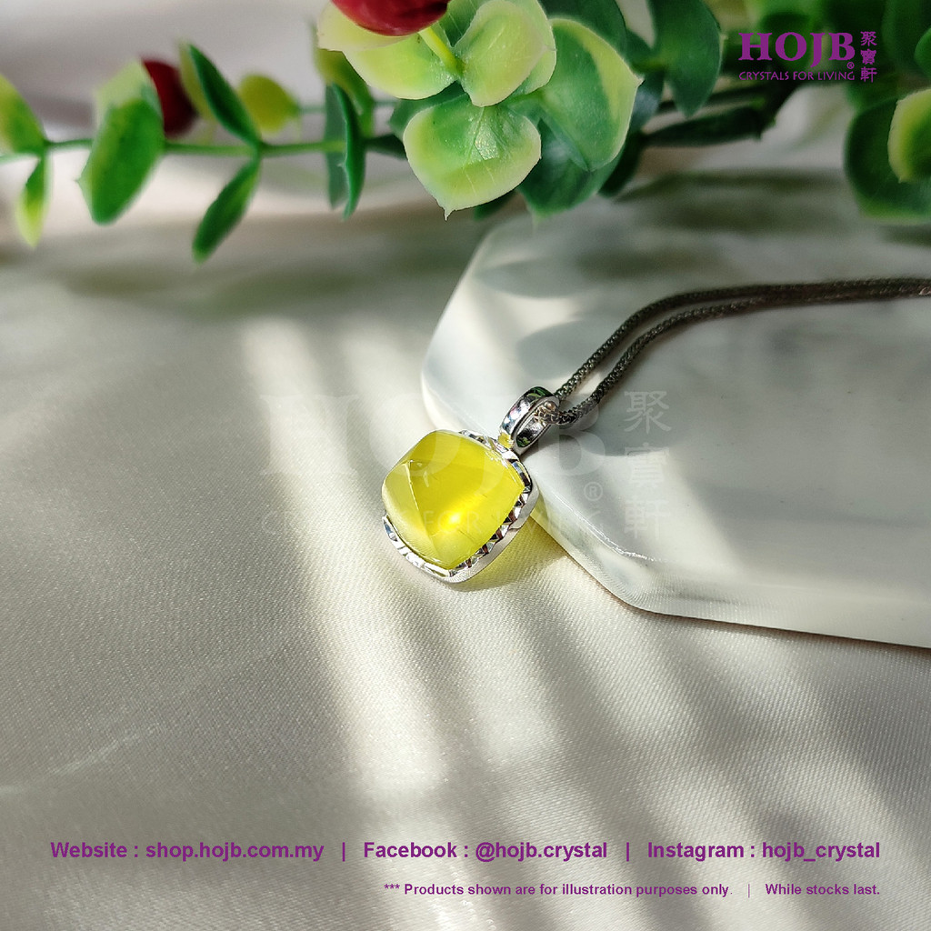 HOJB Top Grade Brazilian Golden Prehnite 6A Pyramid S925 Pendant 12mm 聚寶軒顶级巴西金葡萄石6A金字塔S925银吊坠 ...