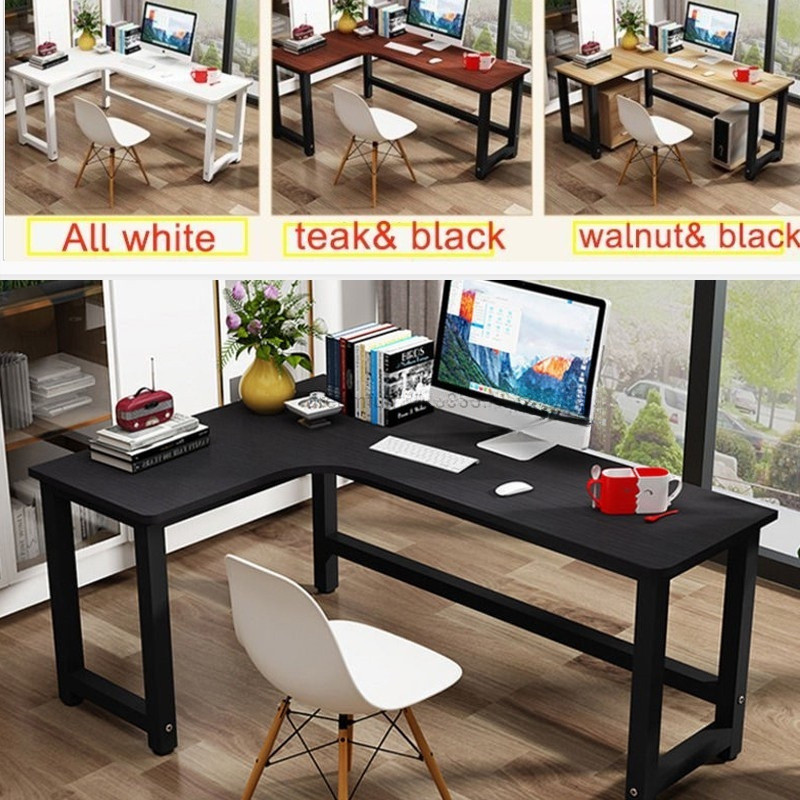Office Wood L-Shaped Computer Laptop Desk Study Table Space-Saving Easy ...