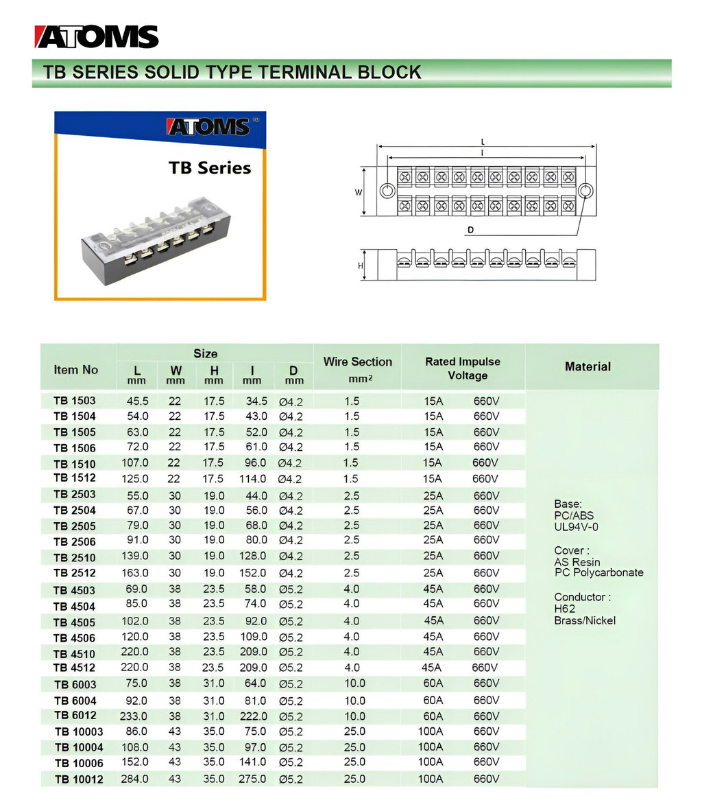 KW TB Terminal Block Barrier Strip Solid Type 15A 25A 45A 60A【TB1512 ...