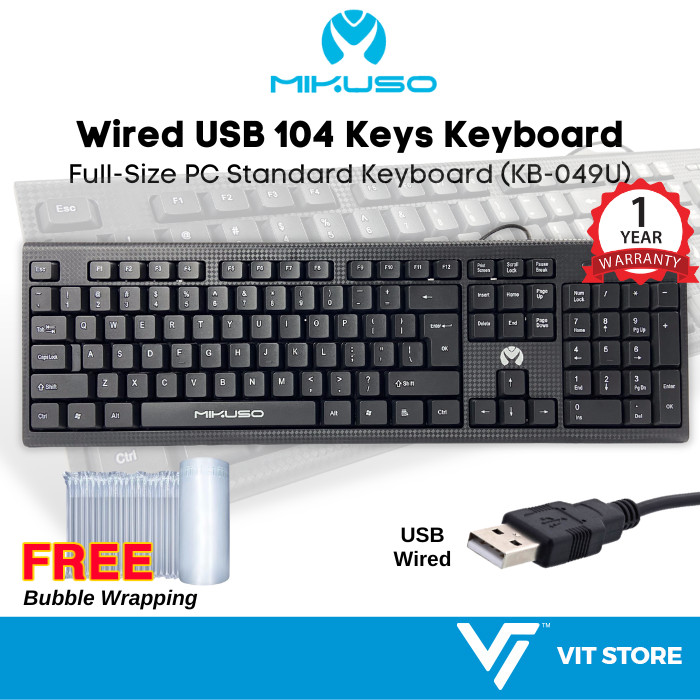 MIKUSO Papan Kekunci Wired Slim 104 Keys KB-049U | Full Size USB Office ...