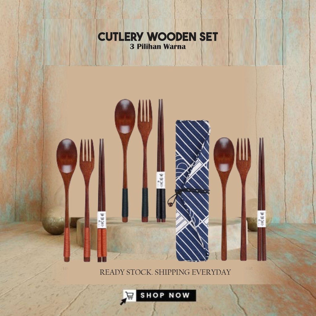 [DC] Korean Style Natural Wooden Fork Chopstick Spoon With Bag Cute ...