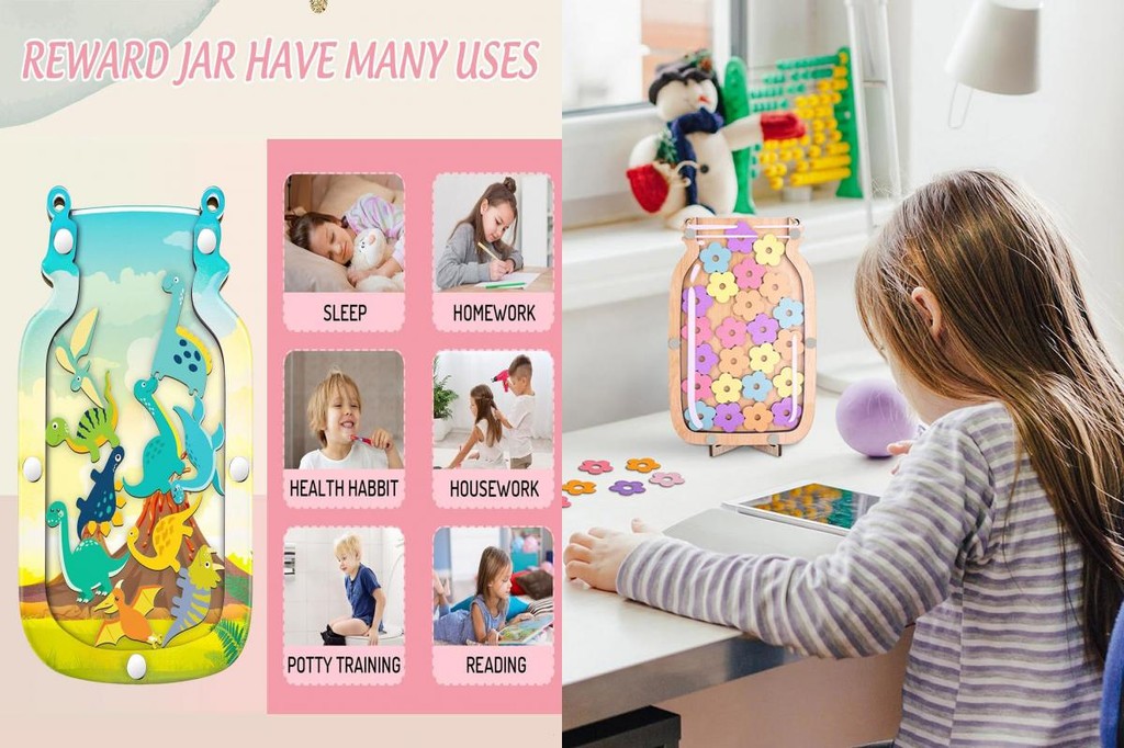 SLS_ Wooden Token Jar Kids Star Reward System Wooden Kids Reward Jar ...
