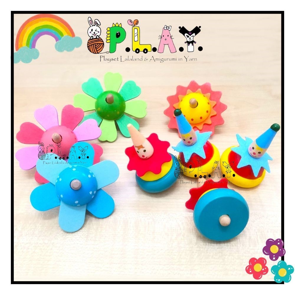 PLAY Wooden Spinning Top Baby Wooden Spin Top Crown Flower Pop It ...