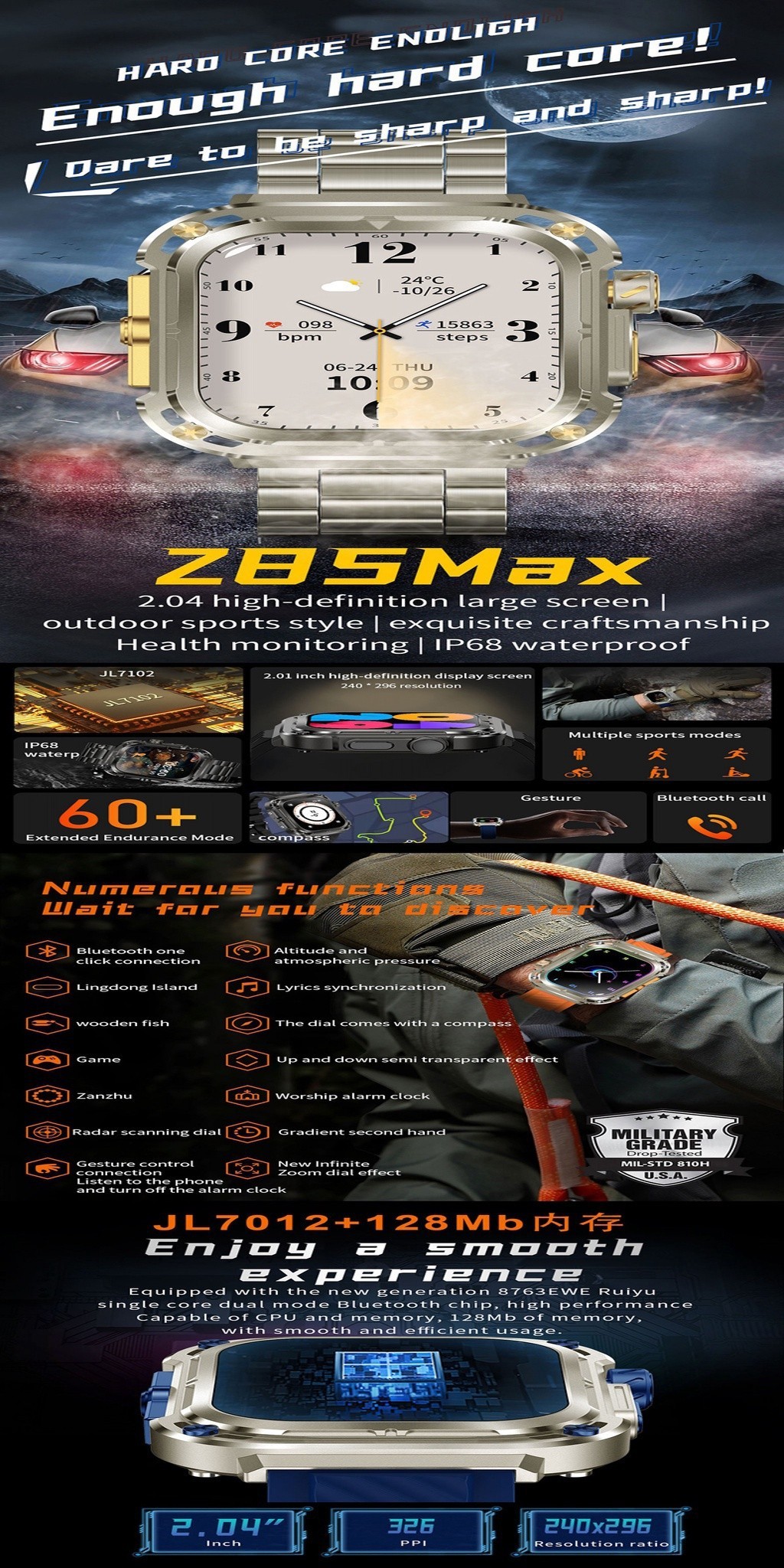 Z85 Max Smart Watch Waterproof 3 Straps Compass Android Smartwatch HD ...