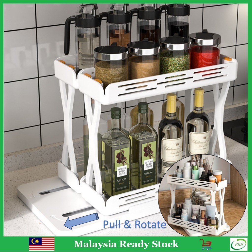 Pull & Rotate Rack Spice Organizer Multipurpose Storage 2 Layers ...