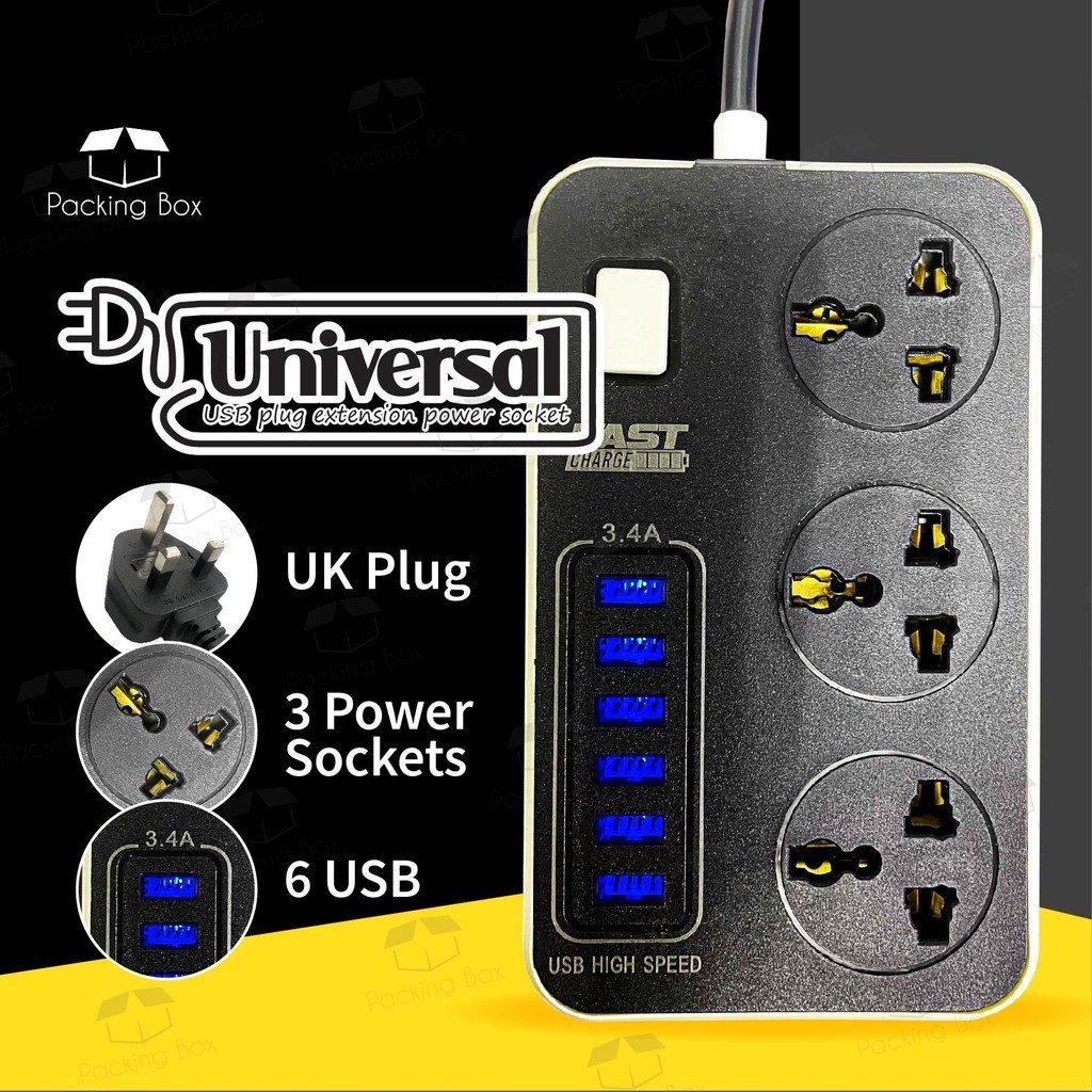 PKB 4 USB and 6 USB Port 3 Universal Power Strip Extension Plug Power ...