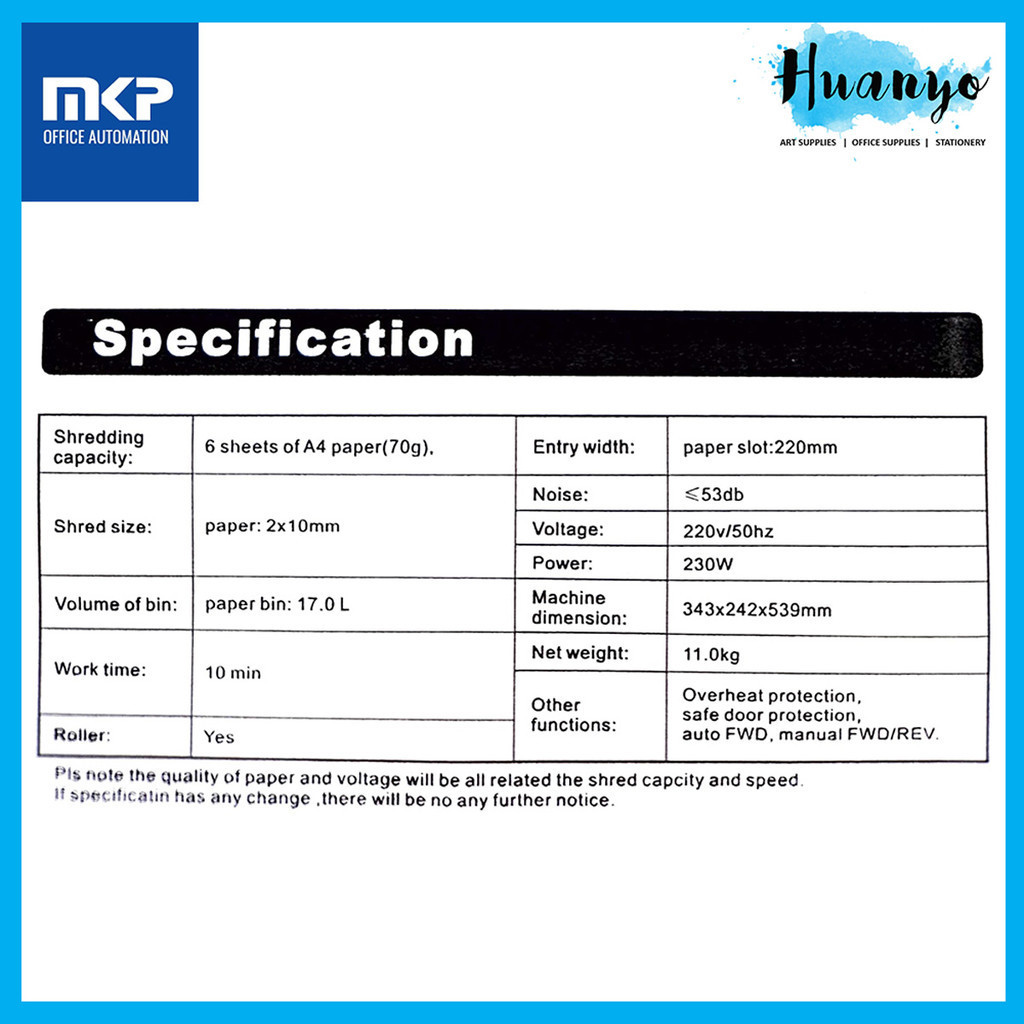 [HUANYO] MKP SHP-M6 Paper Shredder with Wastebasket (Cross Cut ...