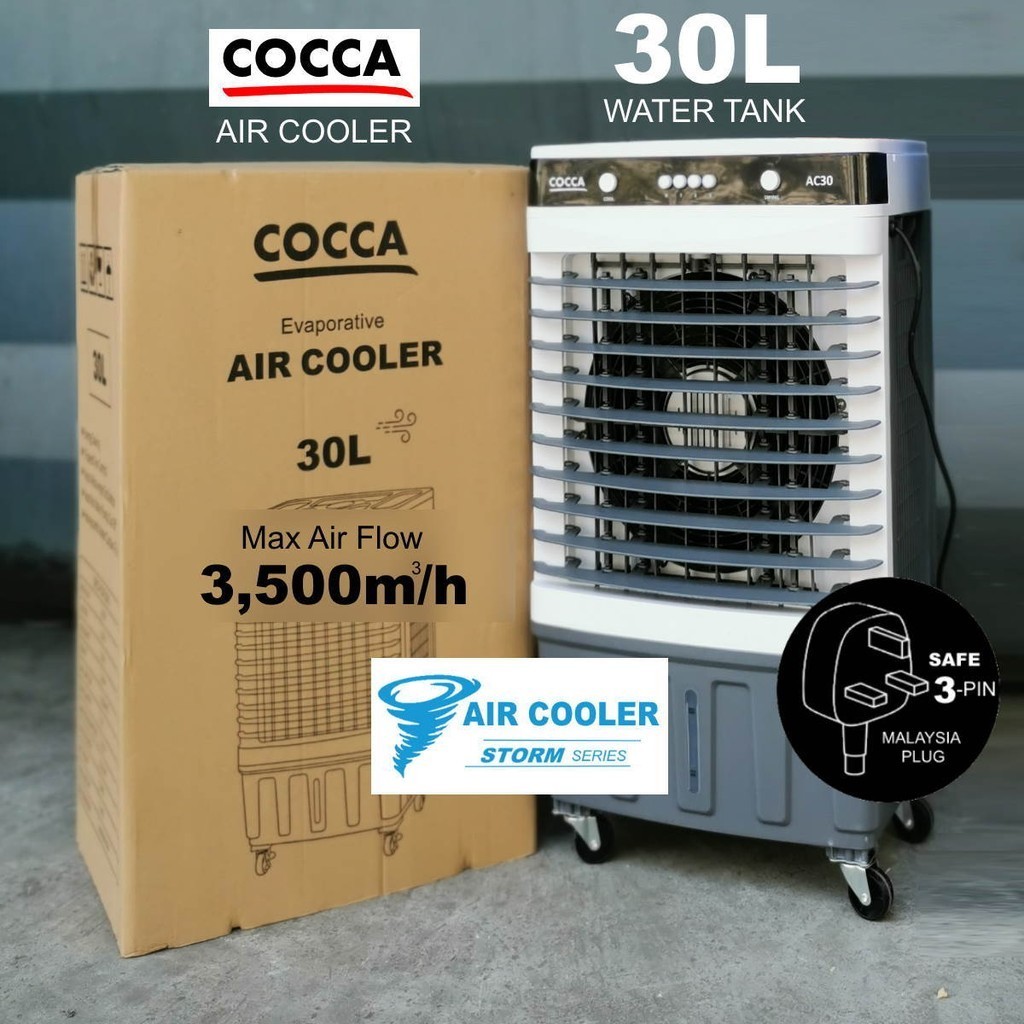 COCCA 30L Tank NEW Evaporative Air Cooler 3500m3h Air Flow (4 Ice Pack ...