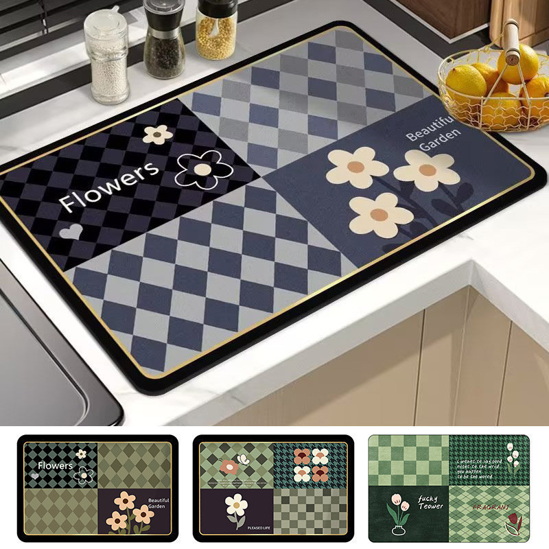 Kitchen Dining Placemat Coffee Countertop Plaid Mat Multifuction Absorb ...