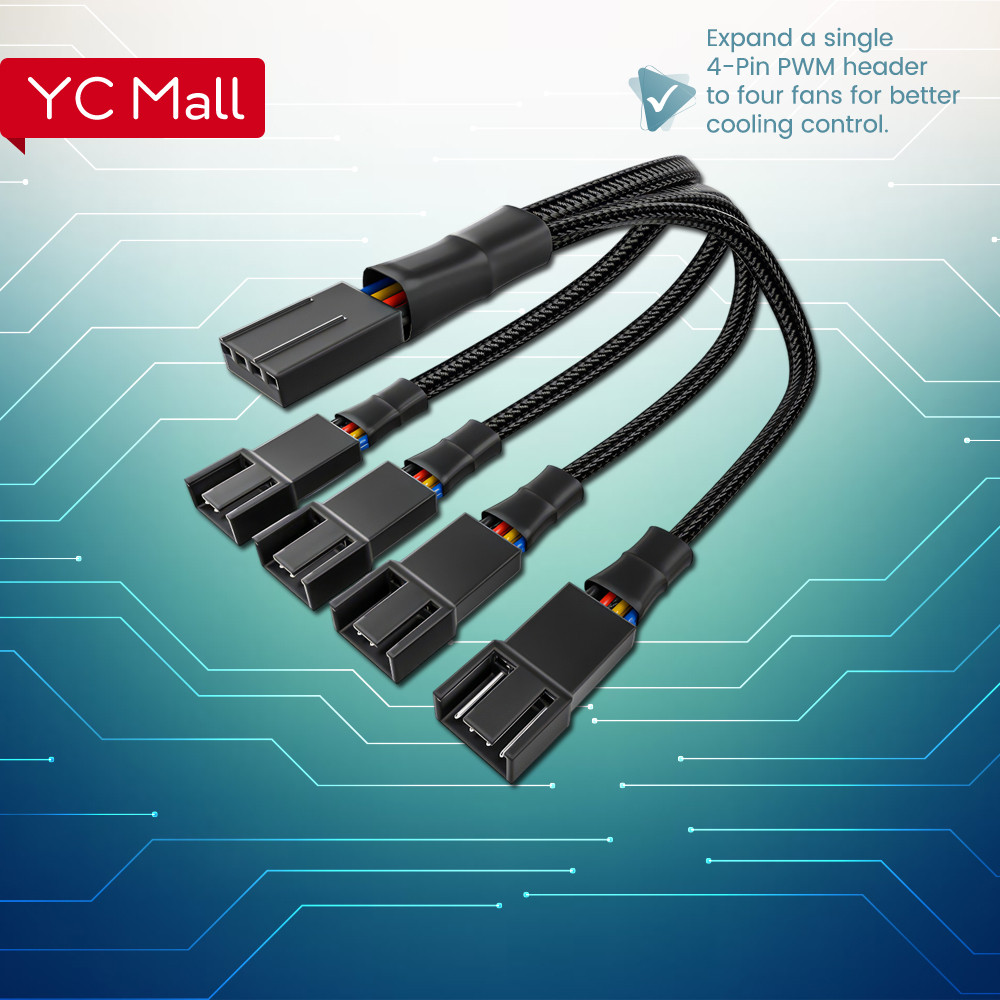 Fan Hub Splitter 4 Pin PWM to 1/2/3/4 Ports Nylon Braided Cable Stable ...
