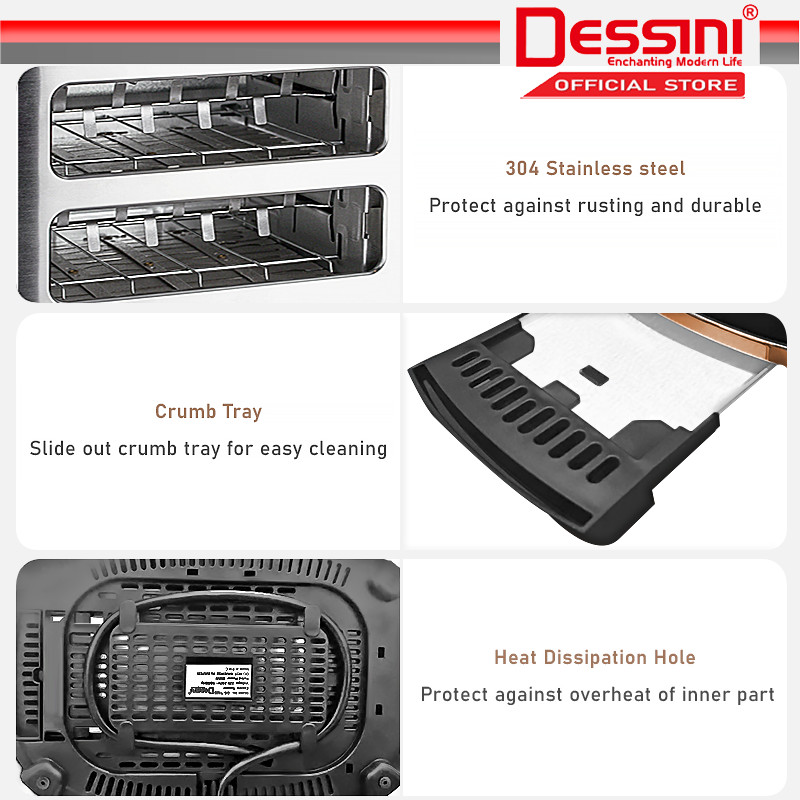 DESSINI ITALY 2 Slide Double Sided Electric Bread Toaster Sandwich ...