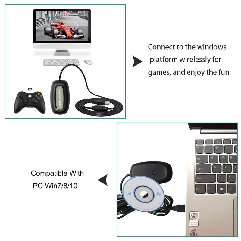 USB Receiver Adapter For Xbox 360 Wireless Gamepad Transmitter Support ...