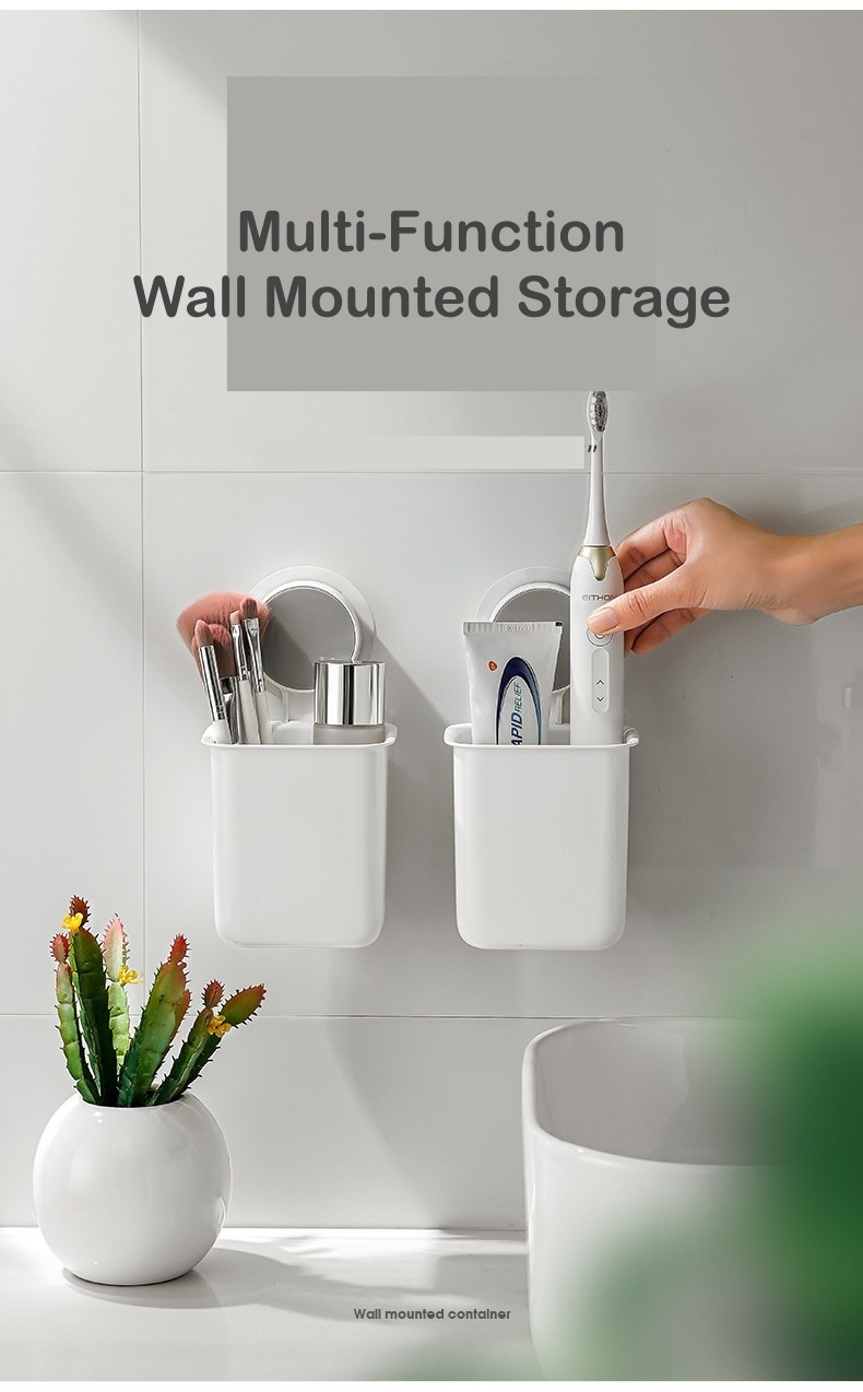 BEULIFE Wall Mounted Toothbrush Toothpaste Storage Holder Box Bathroom ...