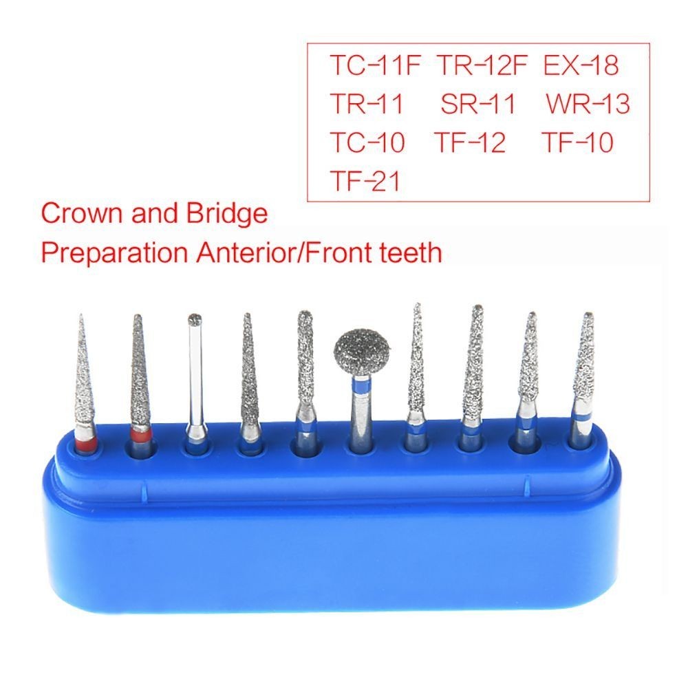 10Pcs Dental Diamond Burs Set High Speed Burs For Crown and Bridge ...