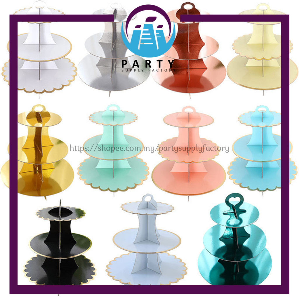 1 TIER / 3 TIER ROUND STAND CARDBOARD CAKE DESSERT MINI CUPCAKE STAND ...