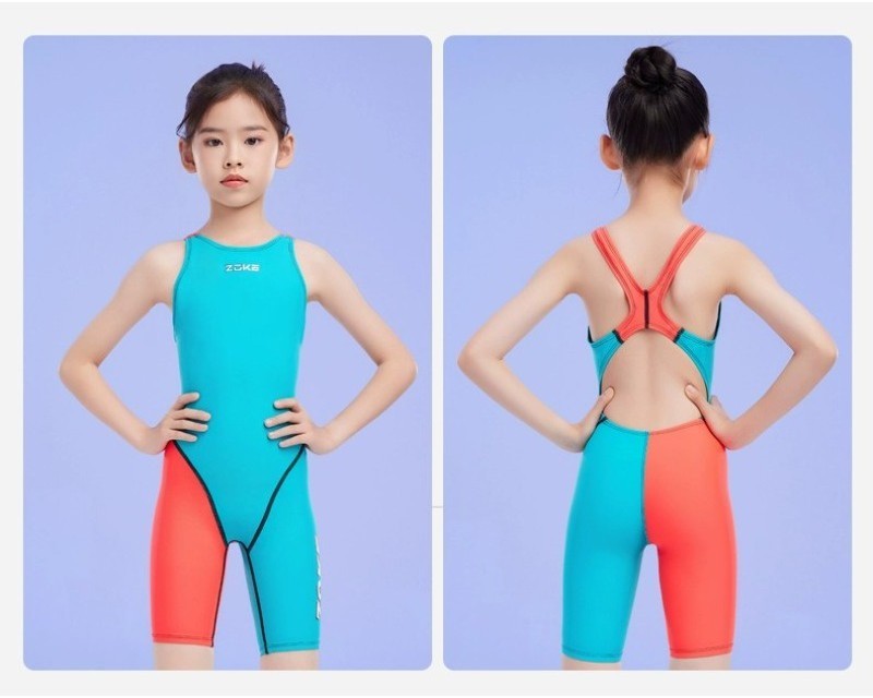 ZOKE Girl Swimwear Kids Racing Competitive Swimsuit ChildrenTraining Professional Kneesuit Light ...