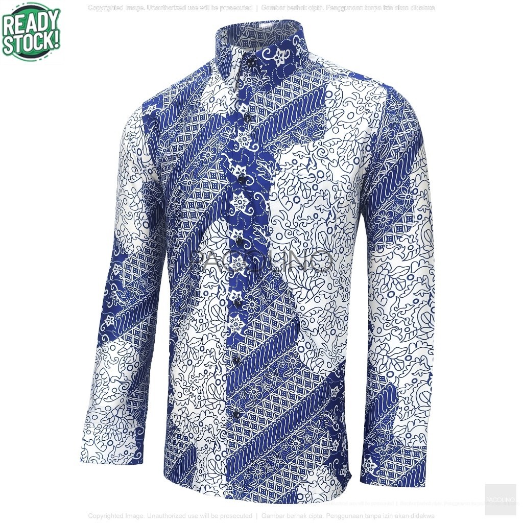 Malaysia Men Printing Batik Long Sleeve Modern Fit - Blue Colour WE1 ...