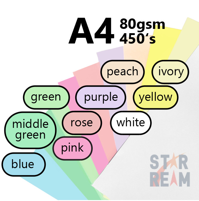 Pastel A4 80g Color Paper(450s/ream) Kertas Warna (Ivory,Yellow,Peach ...