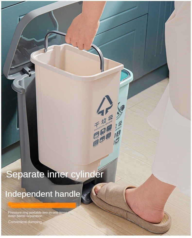 Household Garbage Sorting Kitchen Foot-operated Trash Can, Dry Wet ...