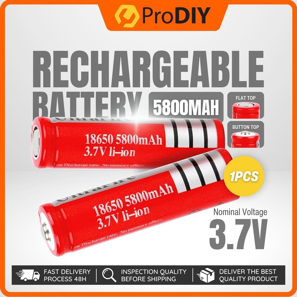 1PCS RANDOM COLOUR 18650 Rechargeable Battery Lithium Ion 5800mAh 3.7V Button Top / Flat Top ...