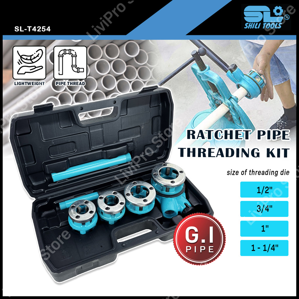 Shili Tools SL-T4254 Manual Ratchet GI Pipe Dies Set Hand Tool (½", ¾ ...