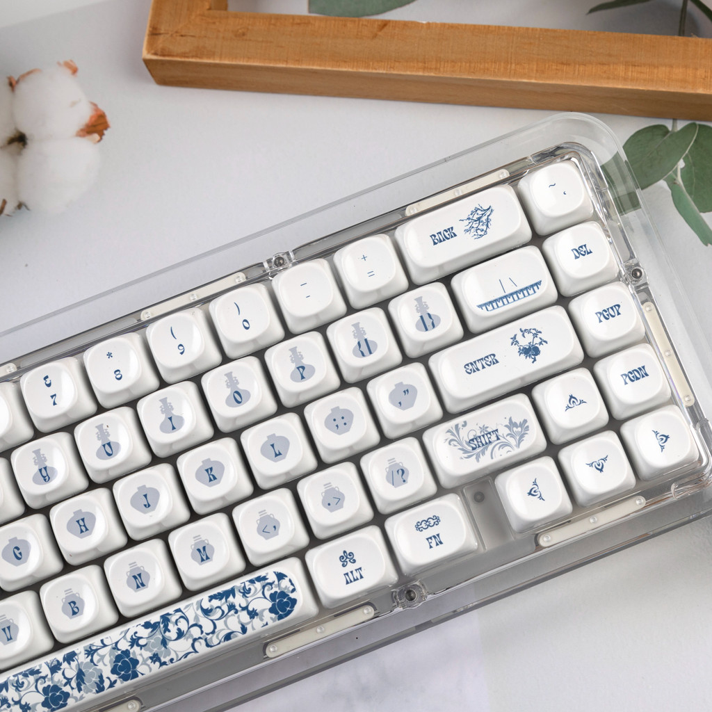Blue and White Porcelain Keycaps Smooth Glazed Imitating Ceramics PBT ...