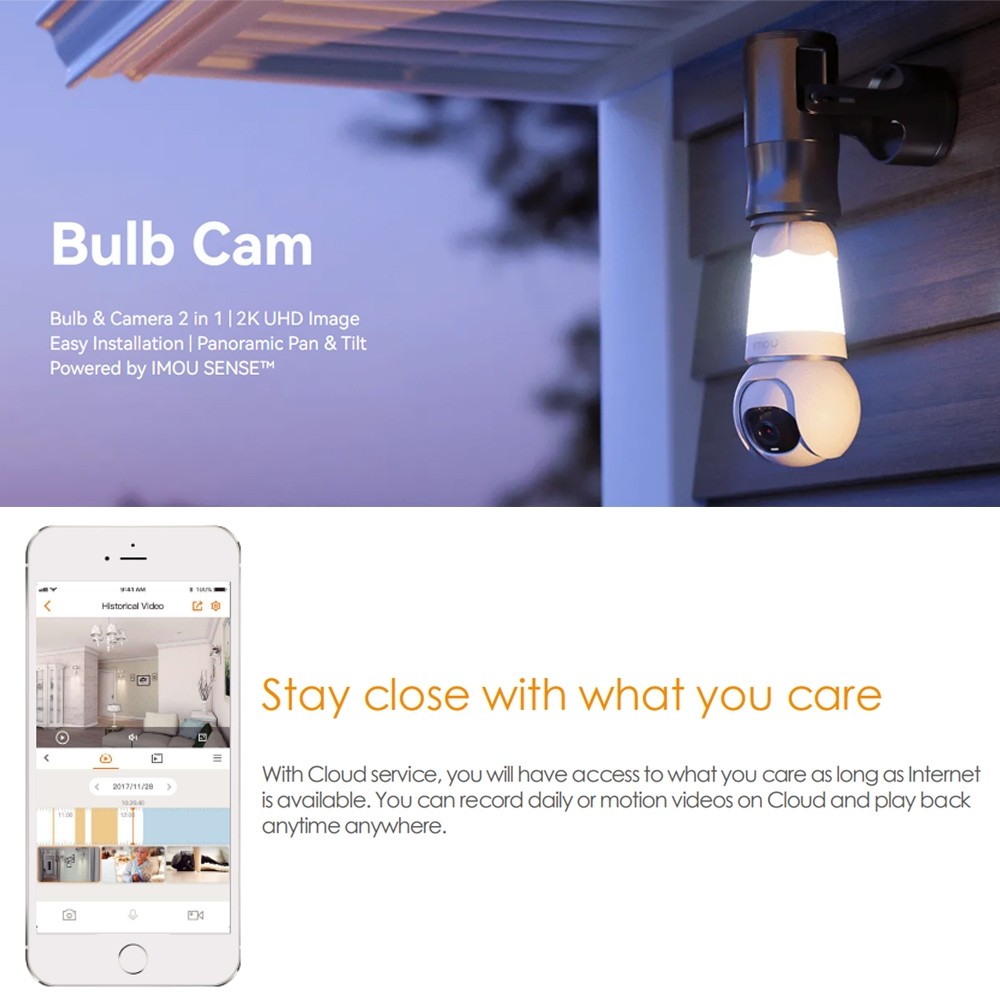 Imou PTZ Bulb Cam 5MP Light Bulb Camera 3MP 2K 360 Turning Color Night ...