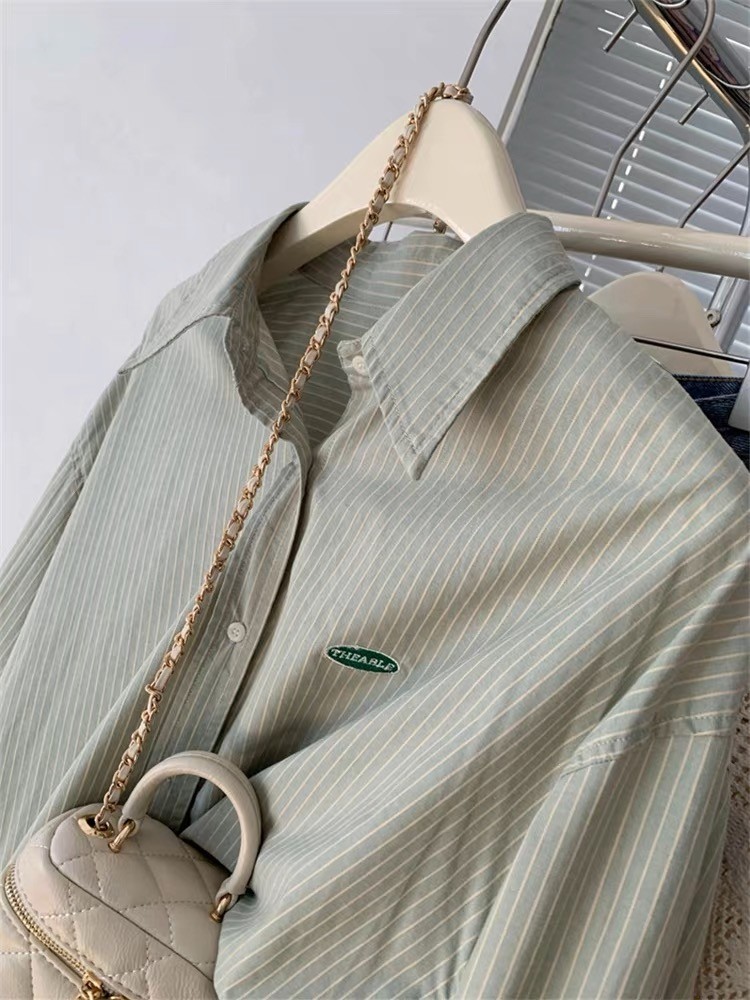 SUXI Retro Stripe Korean Style Simple Sunscreen Long Sleeved Shirt ...