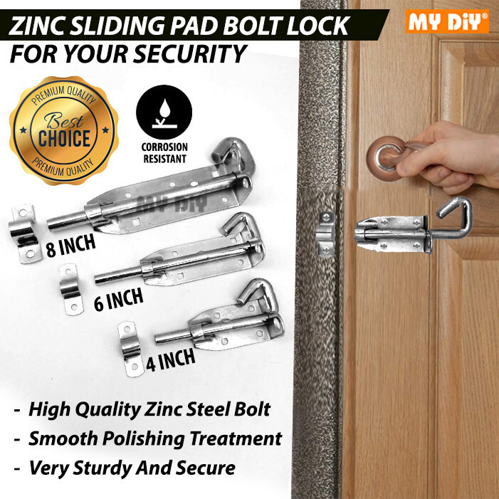 MYDIYHOMEDEPOT - 4" 6" 8" ZINC PLATED HOOK HEAD SLIDING DOOR LATCH ...