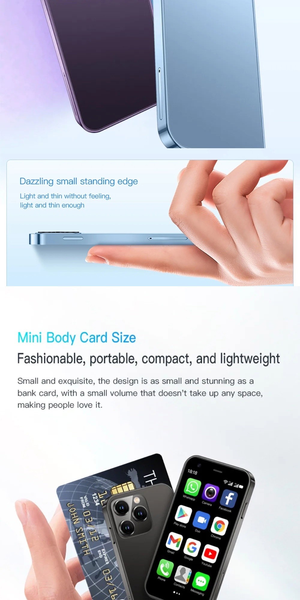 SOYES XS15 Ultra-thin 3.0Inch Small Phone 2GB+16GB Android 8.1 Dual SIM Standby 3G Mini ...