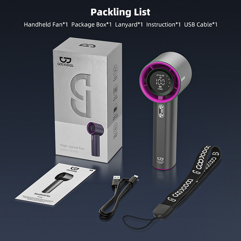 Goojodoq Portable Fan Rechargeable Handheld Jet Fan Strong Wind 100 ...