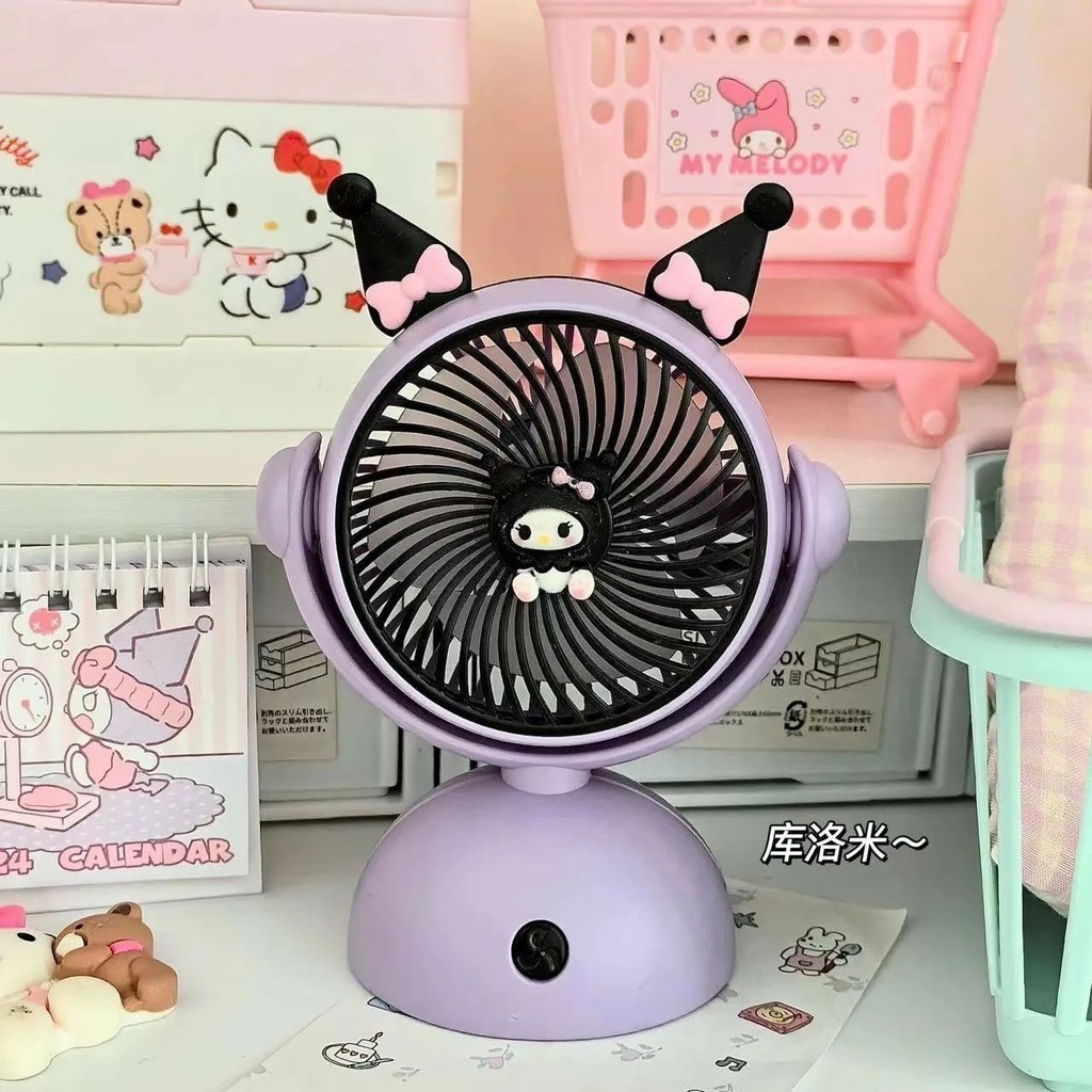 Kuromi Fan Cute Desktop Silent usb Charging Rotatable Mini Student ...