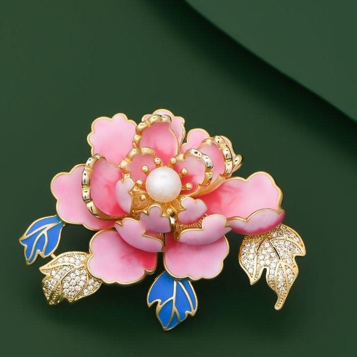 Brooch Female High-End Peony Flower Brooch Fashion Pearl Flower Brooch ...
