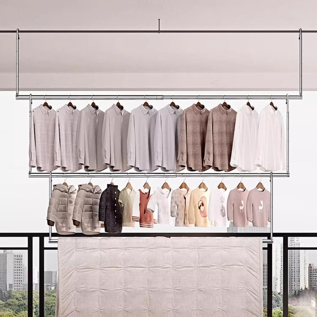 TDLV 3/4/5 Height Adjustable Stainless Steel Balcony Telescopic Clothes ...