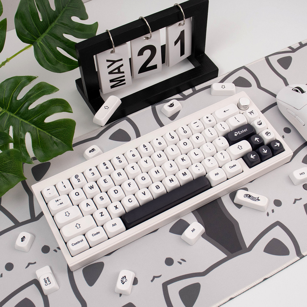BOW Black White English German Keycaps MOA Profile Round cute keycaps ...